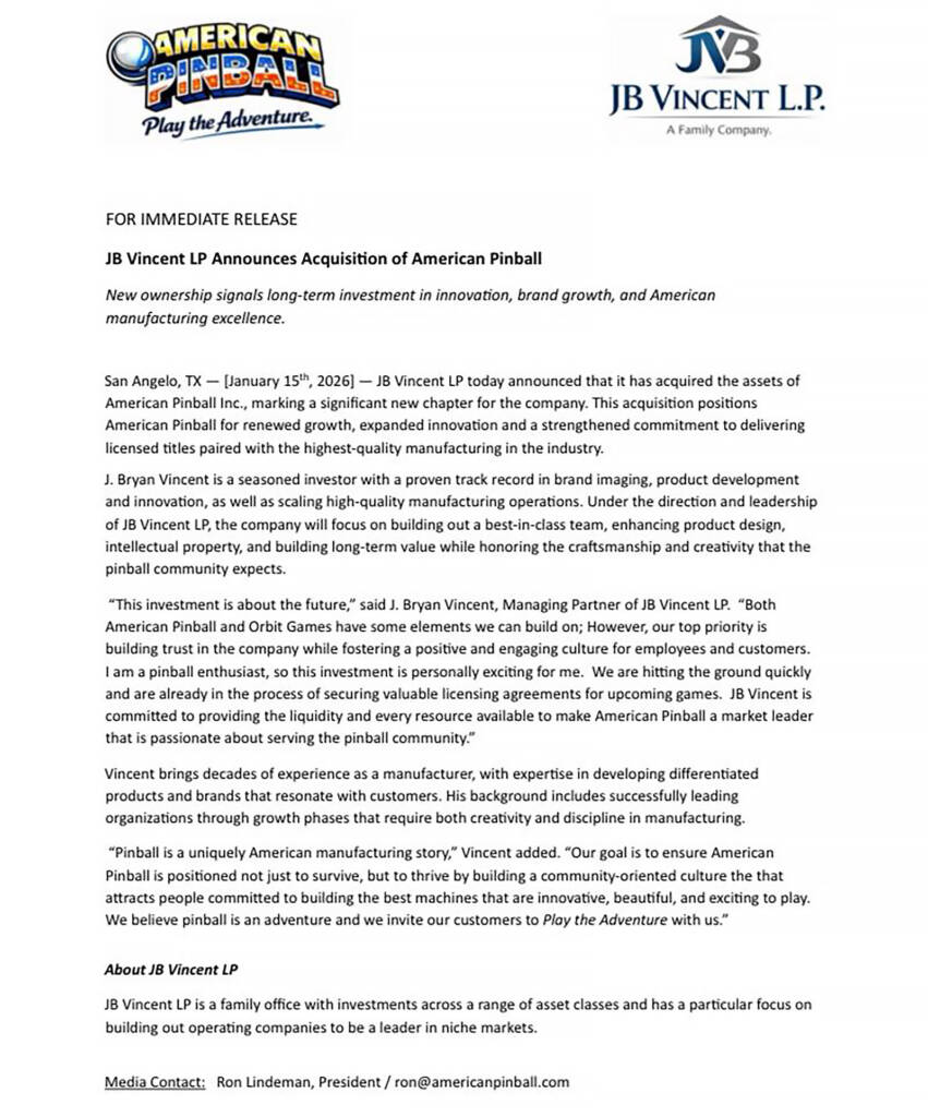 AMERICAN PINBALL SOLD - Retro Refurbs